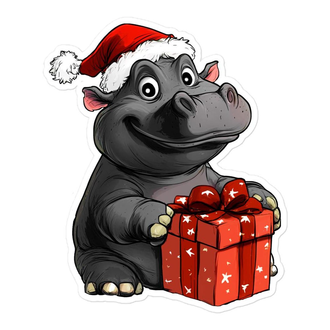 Hippo Santa Claus Sticker - Etsy