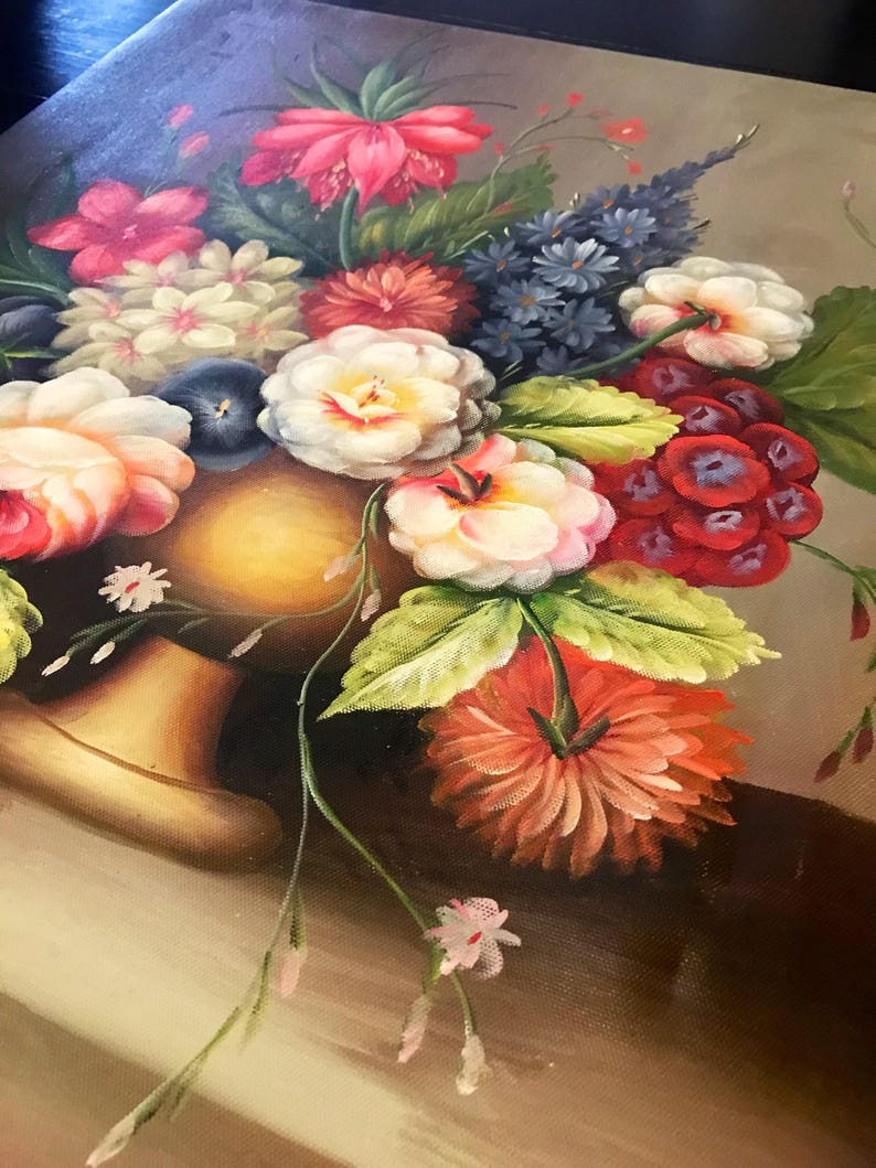 M. Aaron Signed Oil painting On Canvas Floral Vase - Etsy.de