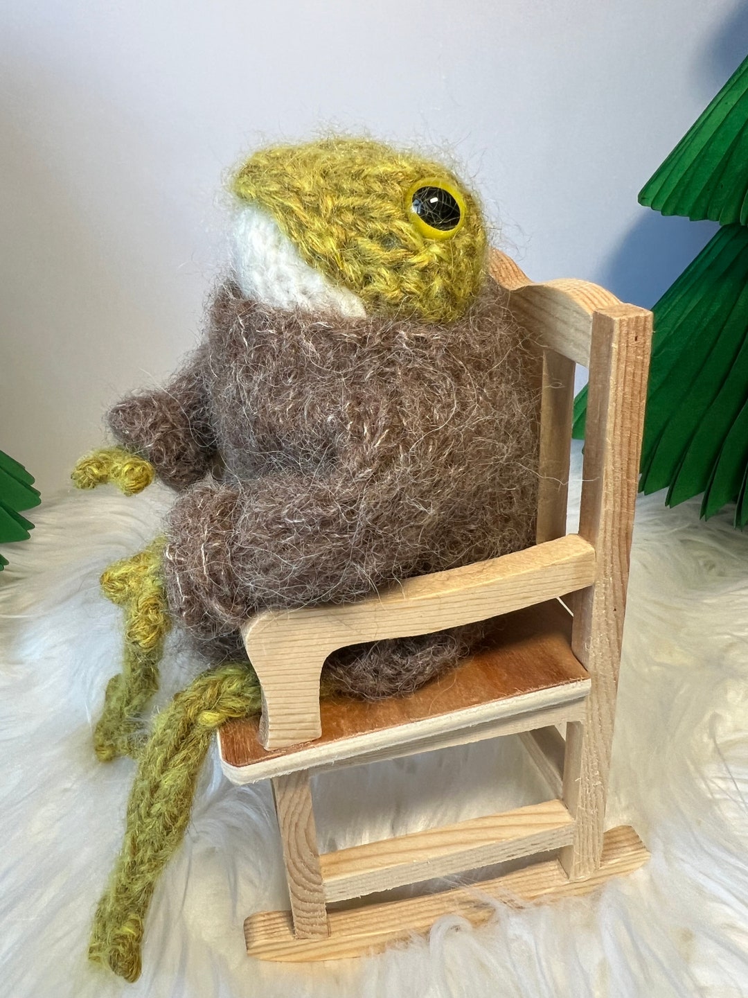 Big Ocher Yellow Knitted Frog Plush With Fluffy Sweater - Etsy