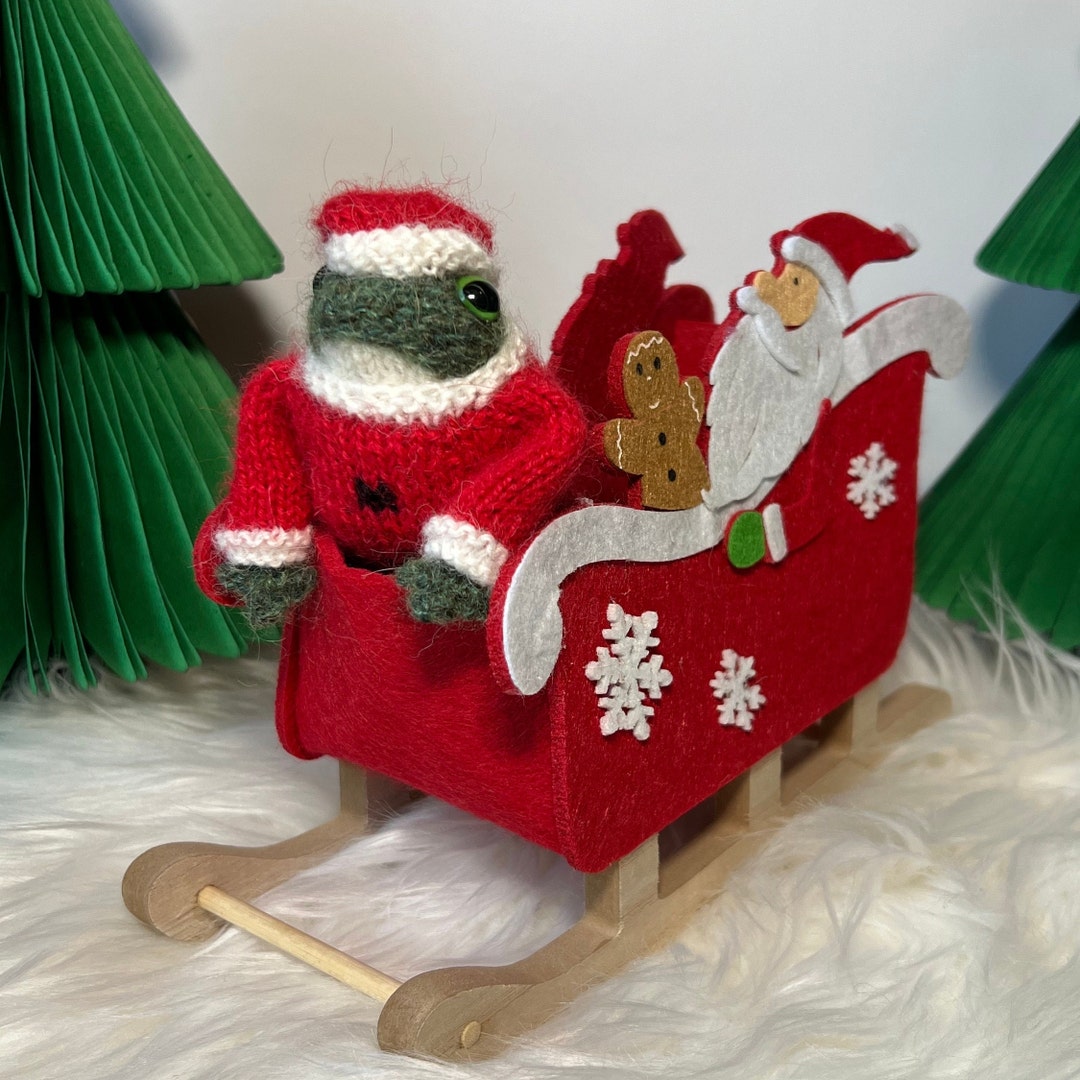 Santa Claus Green Knitted Frog Plush With Christmas Outfit - Etsy