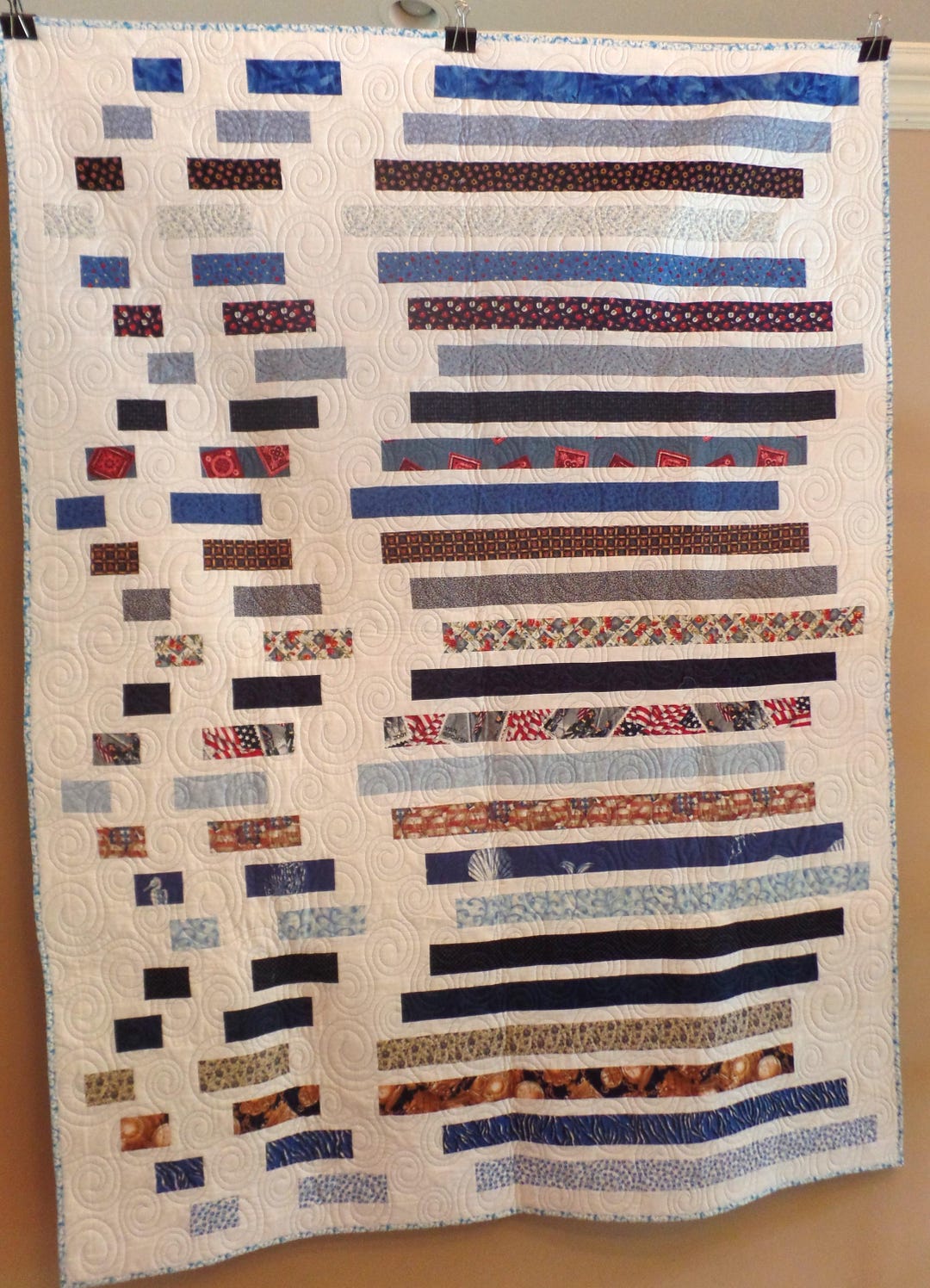 Throw Quilt, 58W X 77L, Blue Scrappy Quilt, Modern Quilt, Ready to Ship ...