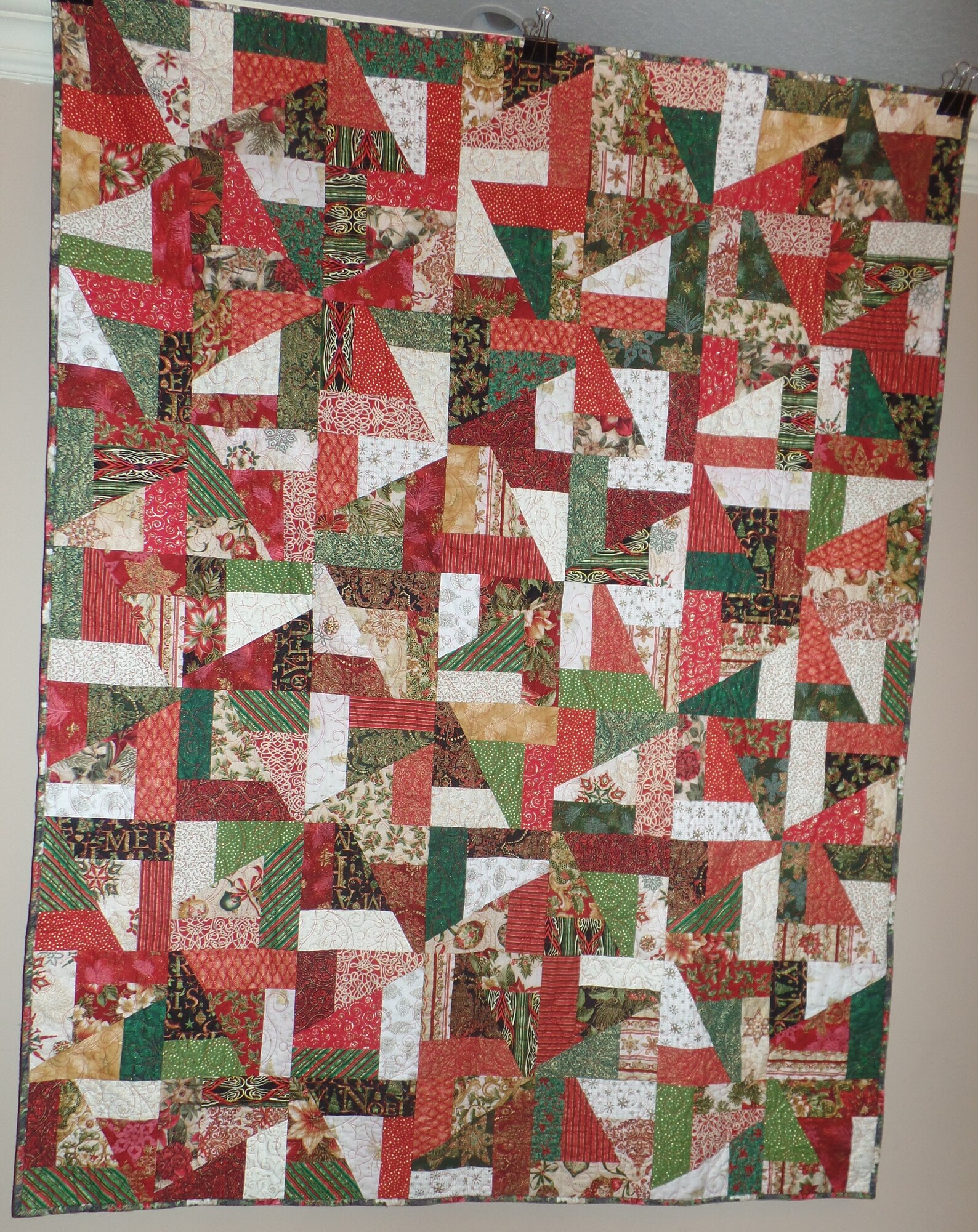 Christmas Throw Quilt, 53W X 70L, Scrappy Christmas Quilt, Handmade ...