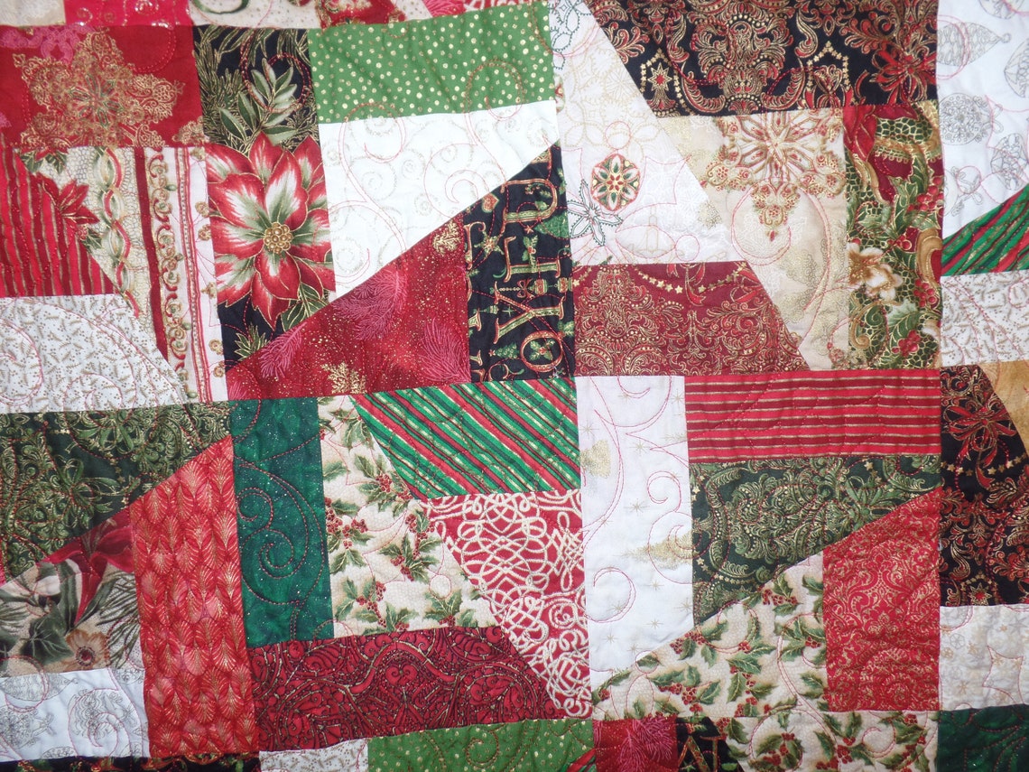 Christmas Throw Quilt, 53W X 70L, Scrappy Christmas Quilt, Handmade ...