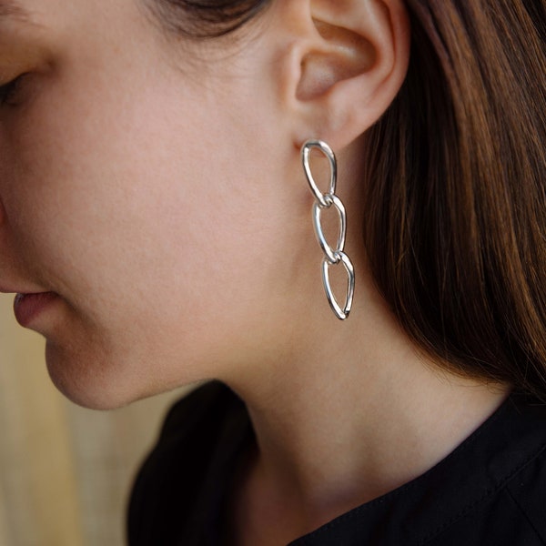 Silver Chain Earrings - Etsy