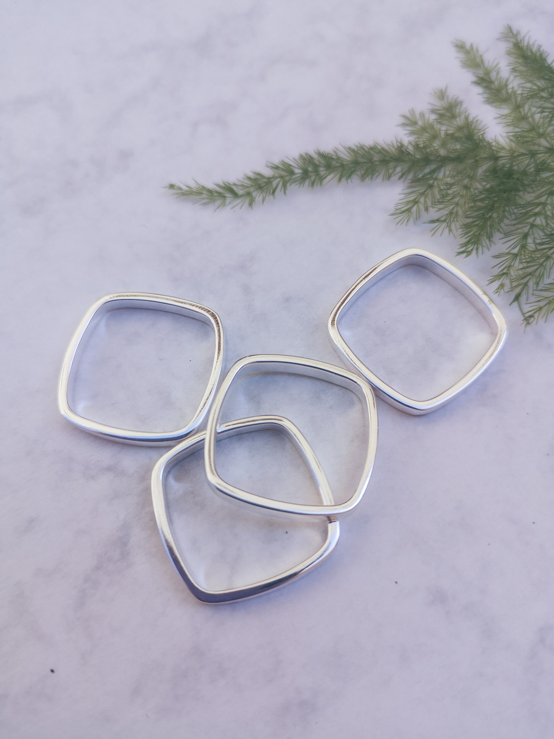 Stacking Square Ring, Geometric Silver Ring, Delicate Square Ring ...