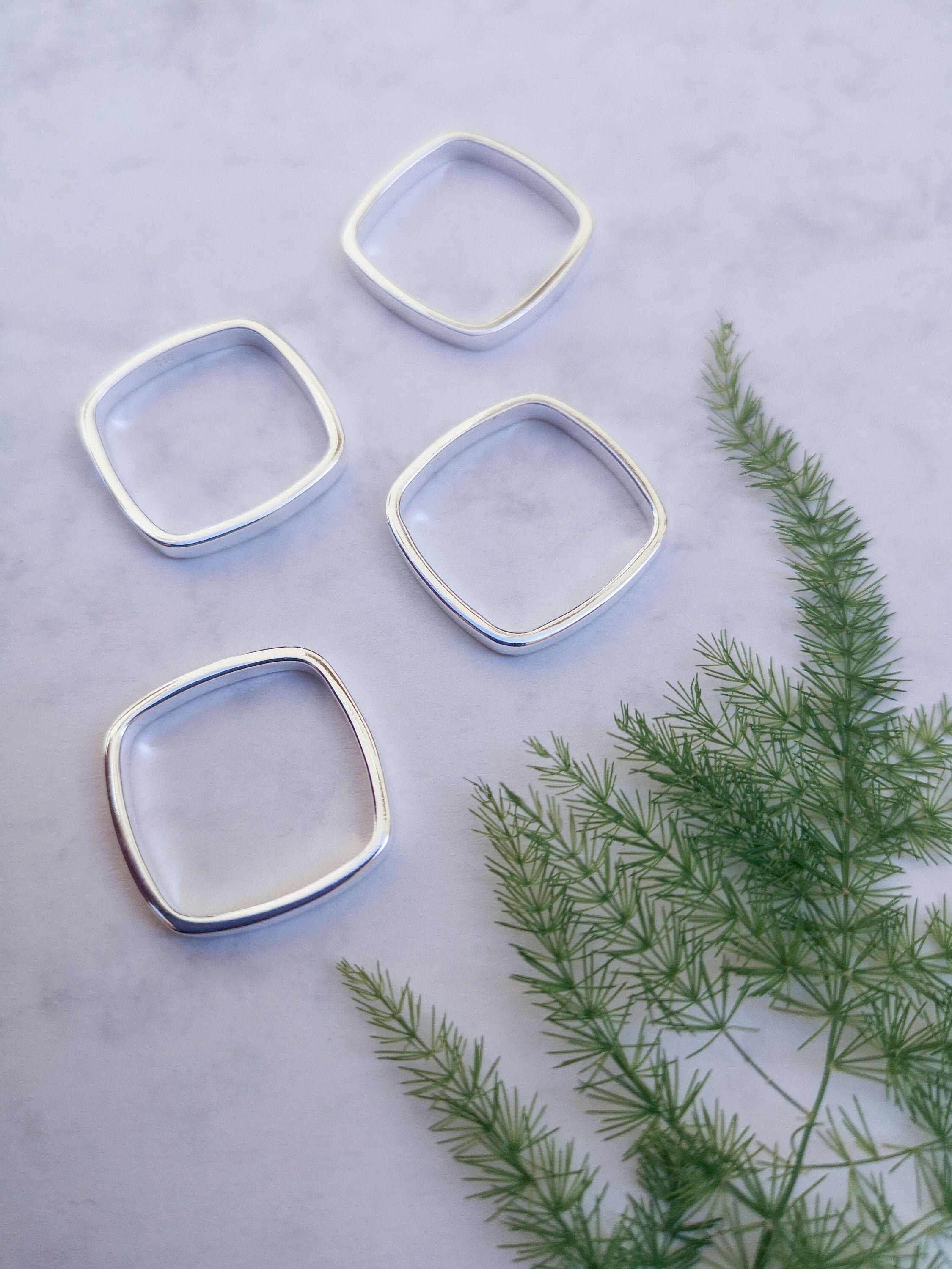 Stacking Square Ring, Geometric Silver Ring, Delicate Square Ring ...