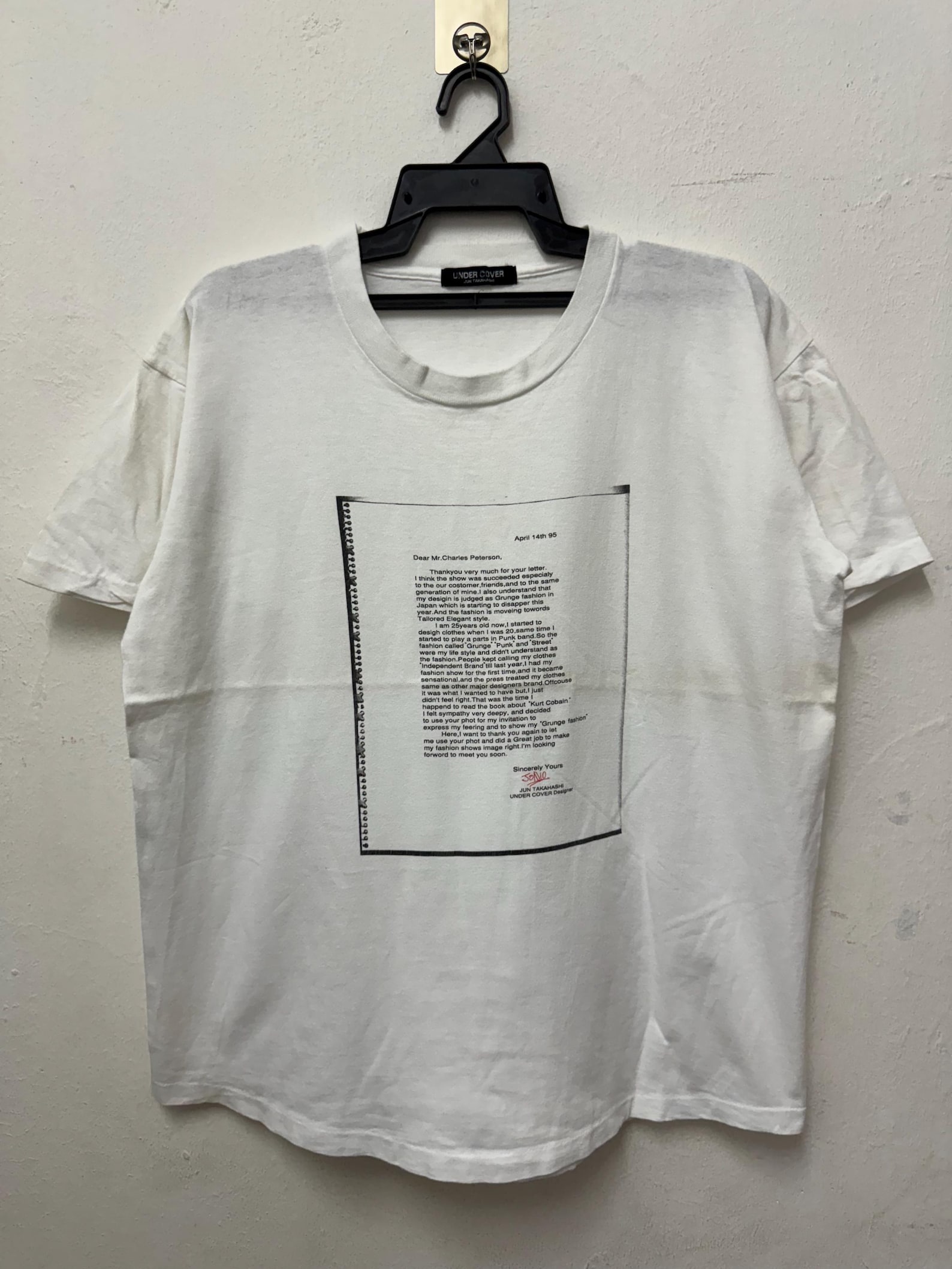 Vintage 90’s Undercover Jun Takahashi Note for Charles Peterson ...
