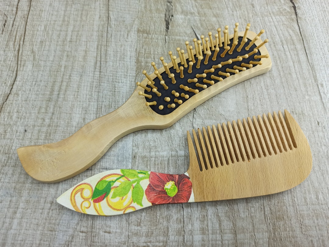 ECO Comb Set Natural Wood Hand Made Accessory Hair Massage Combs Vegan ...