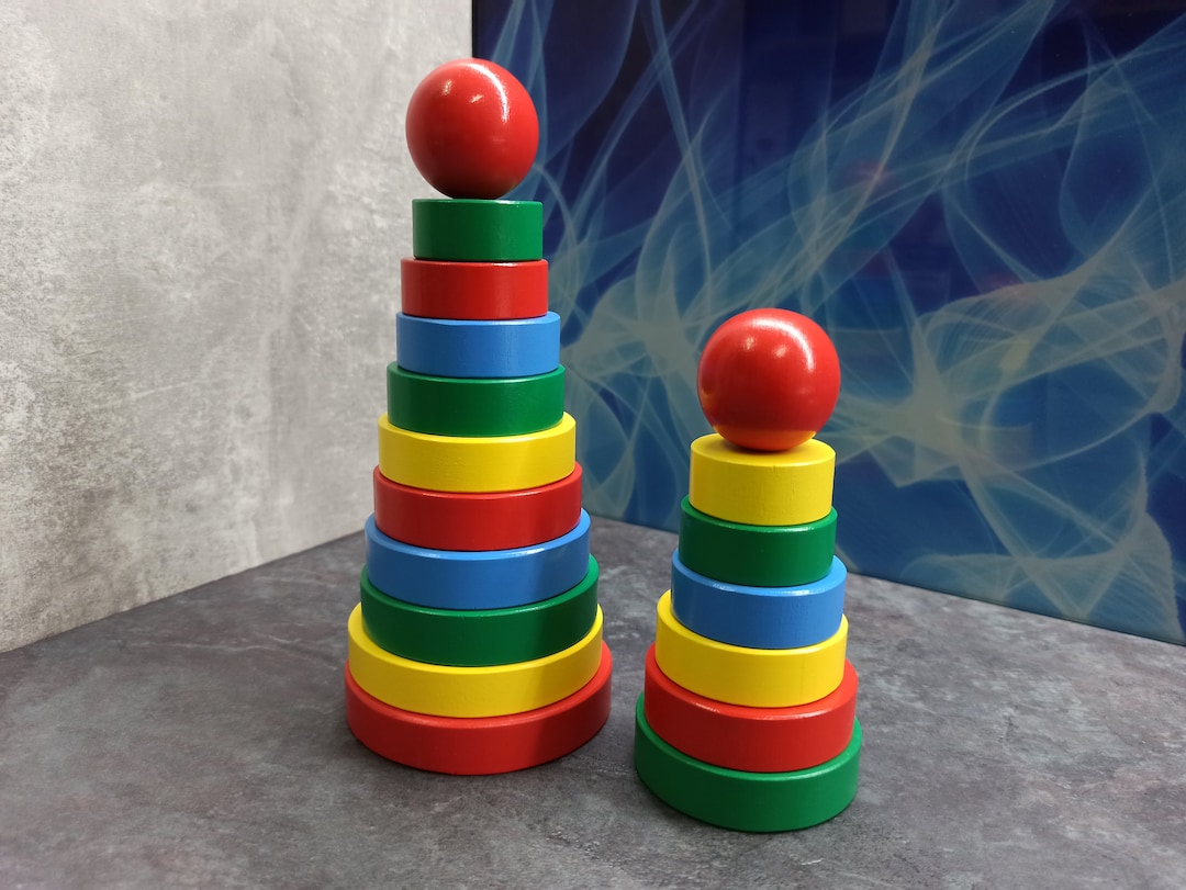 Rainbow Wooden Stacking Pyramid Toy, Montessori Educational Game - Etsy