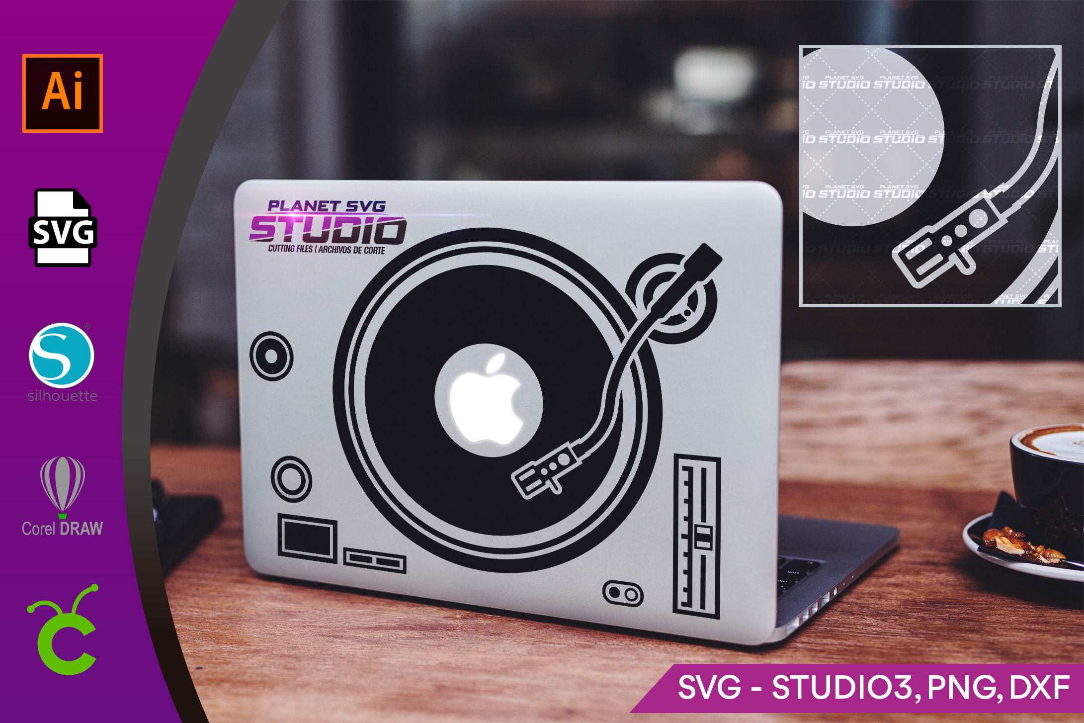 DJ Turntable File Cutter SVG, DXF, STUDIO3, PNG - Etsy