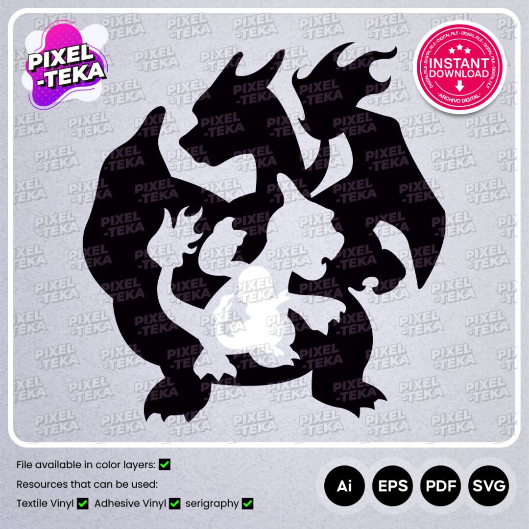 Charmander Evolution Cutting File SVG, DXF, STUDIO3, PNG - Etsy