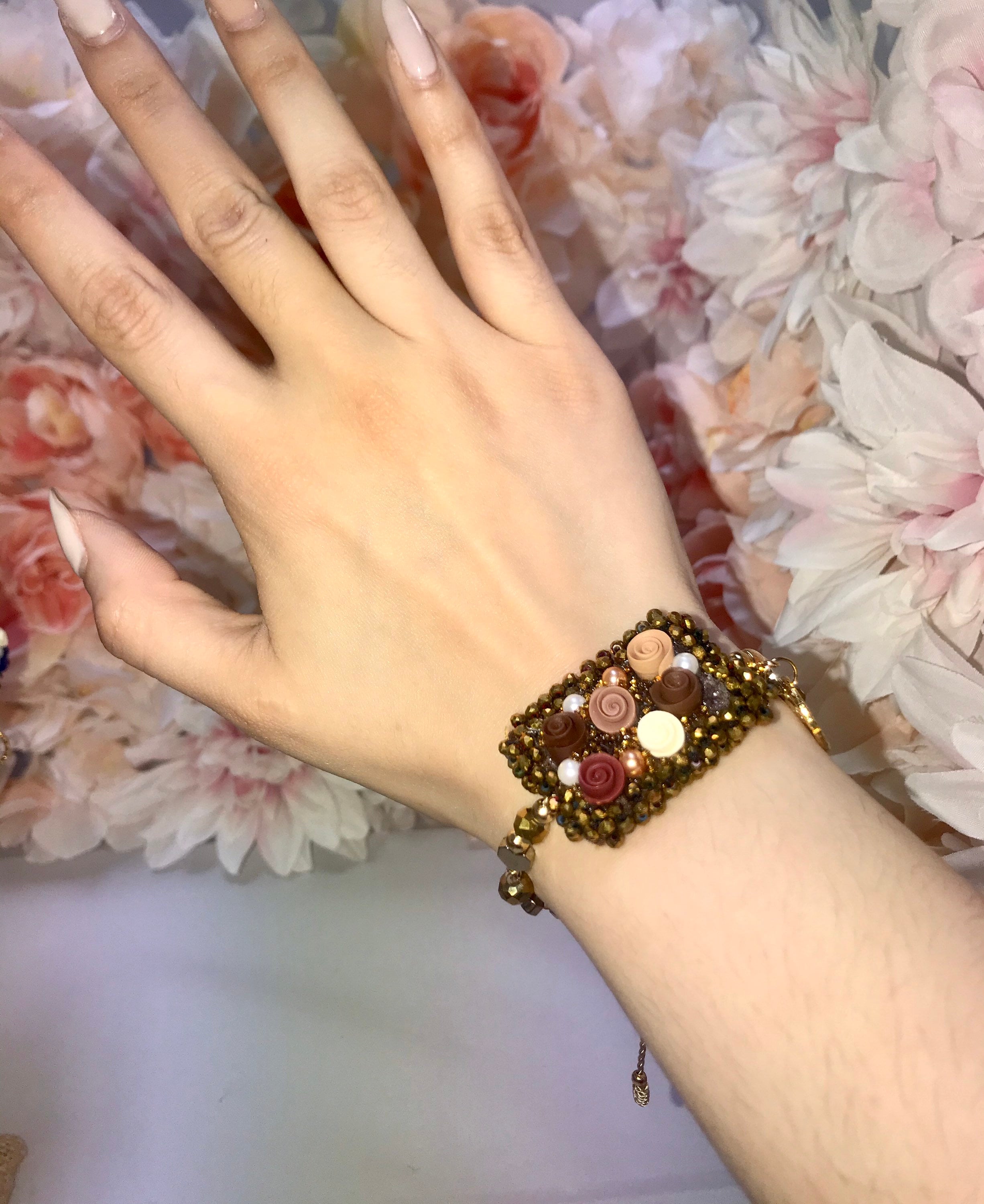 Beaded Bracelet, Acrylic Rose Bracelet , San Benito Bracelet, Rose ...