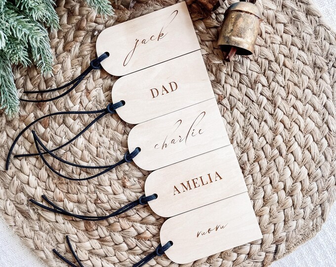 Hand Lettered Personalized Christmas Stocking Tags, Customized Stocking ...