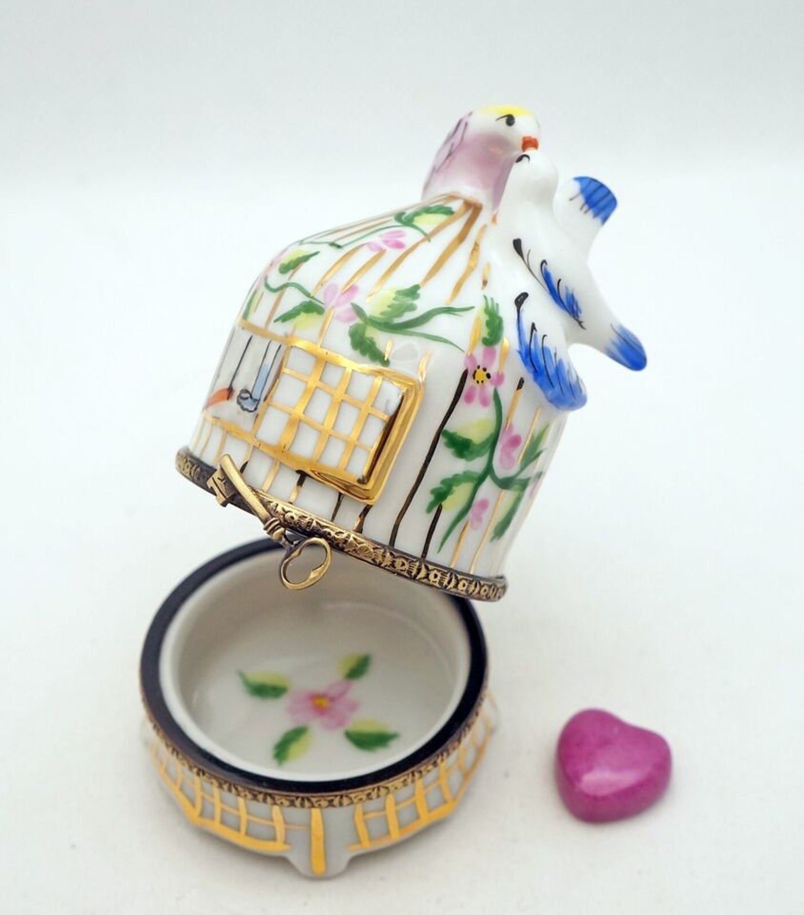 Gorgeous Floral Bird Cage With Love Birds and Removable Porcelain ...