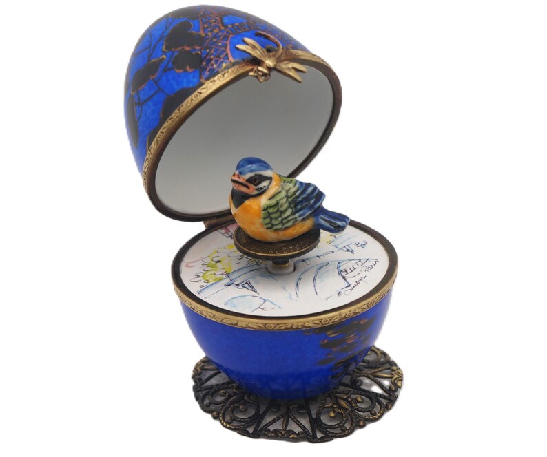 French Limoges Porcelain Musical Egg Trinket Box, Paris Eiffel Tower ...