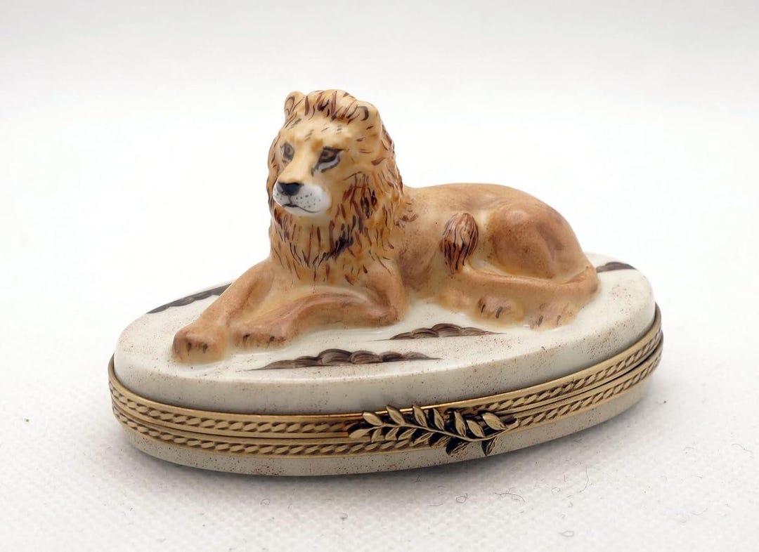 French Limoges Lion Trinket Box, Hand-painted Porcelain - Etsy