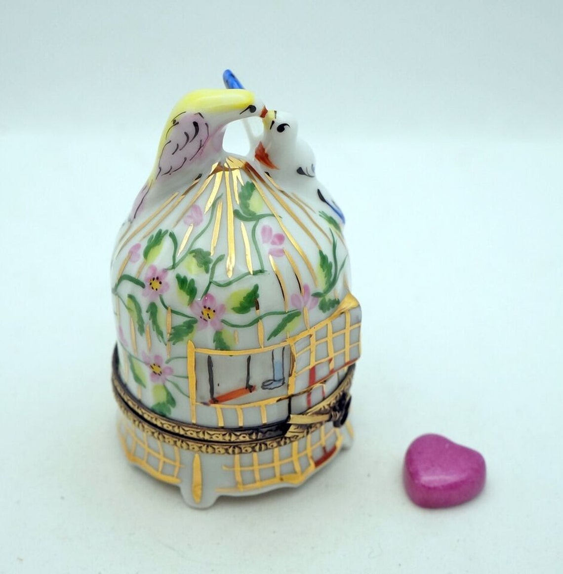 Gorgeous Floral Bird Cage With Love Birds and Removable Porcelain ...