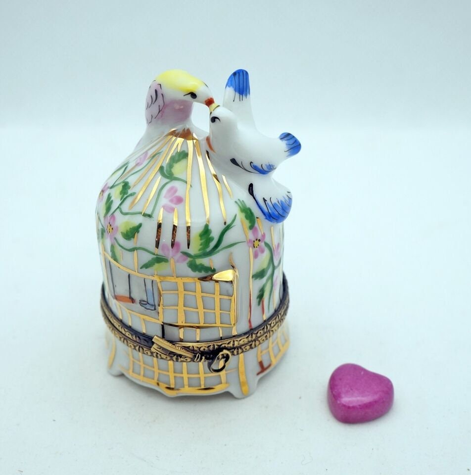 Gorgeous Floral Bird Cage With Love Birds and Removable Porcelain ...