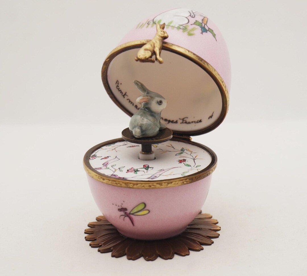 Plays Music Authentic French Porcelain Hand Painted Limoges Box Pink ...