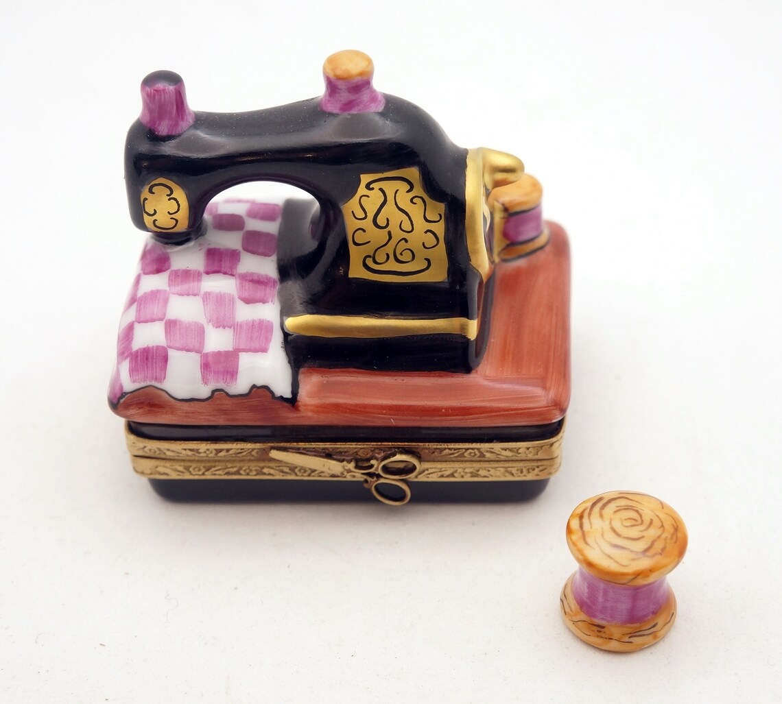 Authentic French Porcelain Hand Painted Limoges Box Beautiful Sewing ...