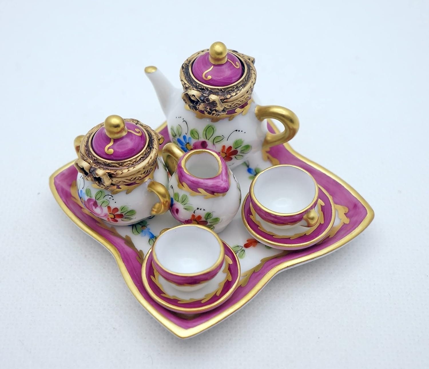 Miniature Pink Eight Piece Tea Set With Two Boxes Five Miniatures and ...