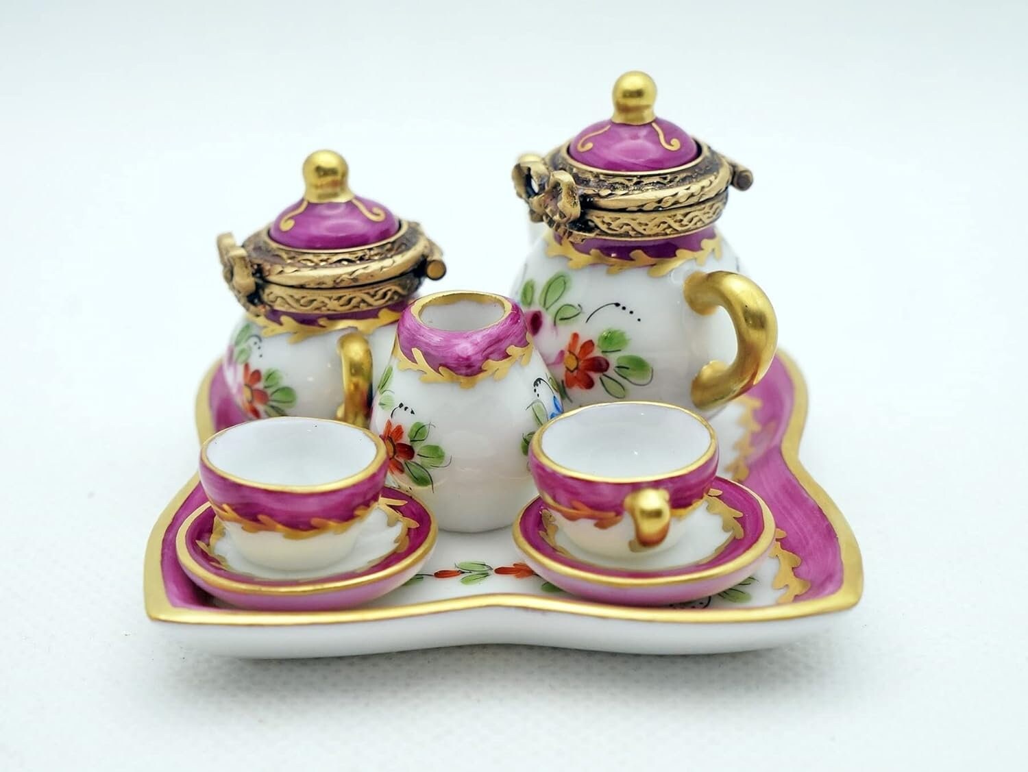 Miniature Pink Eight Piece Tea Set With Two Boxes Five Miniatures and ...