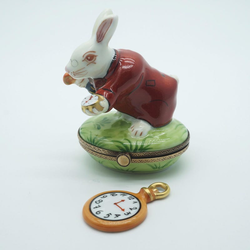 Rabbit With Clock Figurine - Etsy