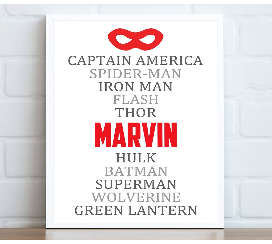 Personalized Superhero Print, Marvel DC Comics Name Wall Art, Boy ...
