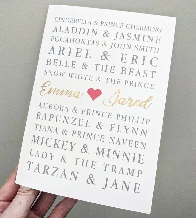 Personalized Fairytale Couples Names Card, Famous Couples Anniversary ...
