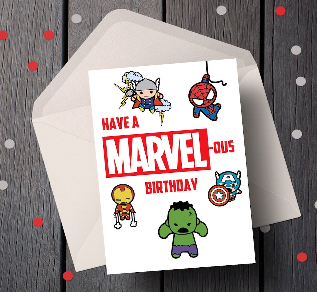 Marvel Birthday Card, Avengers Birthday Card, Have a Marvelous Birthday ...