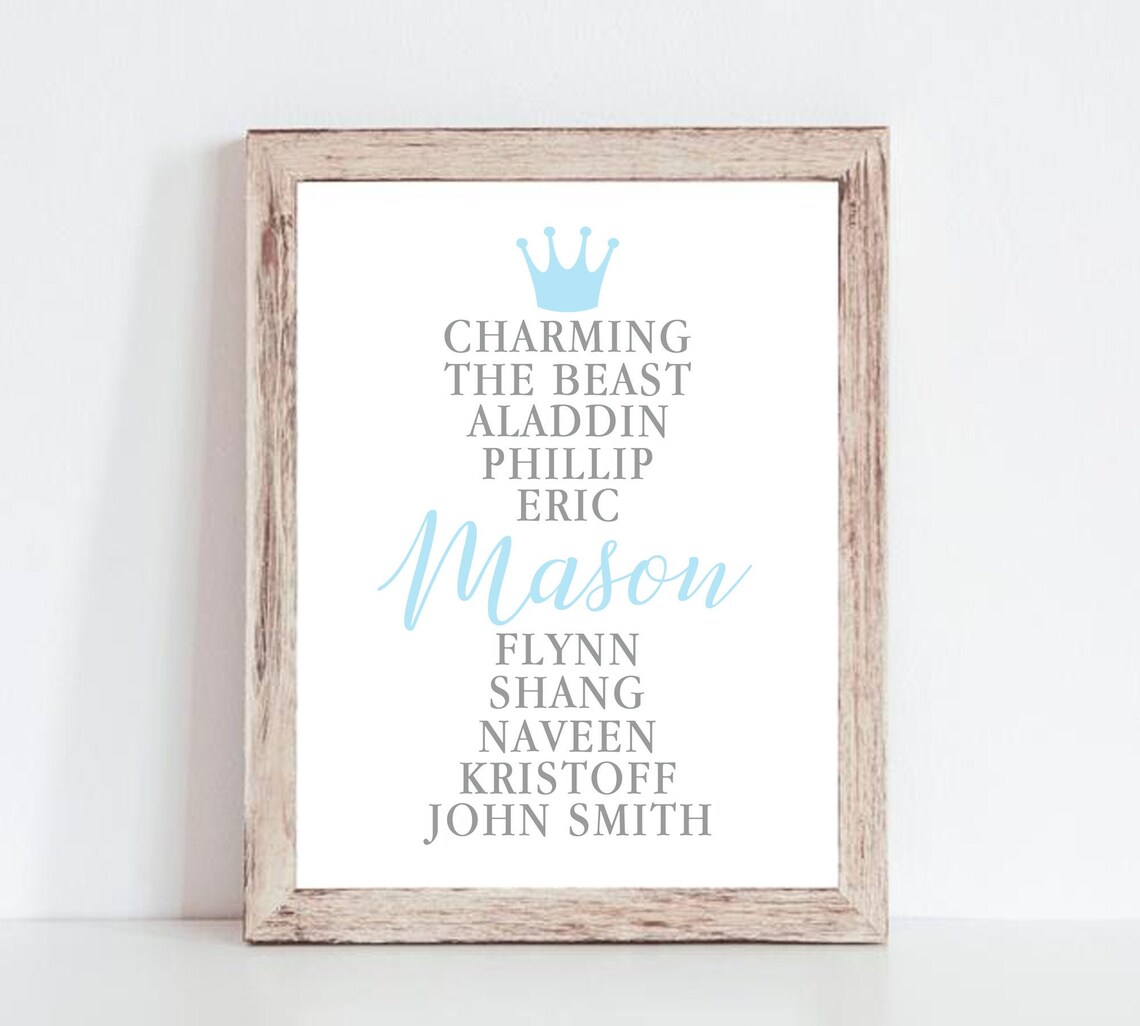 Personalized Prince Baby Boy Print, Fairytale Prince Name Wall Art, Boy ...