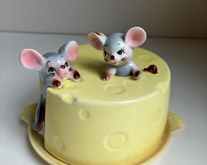 Vintage Kitsch Mouse Cheese Dish Japan Covered Plate Mice Tilso ...