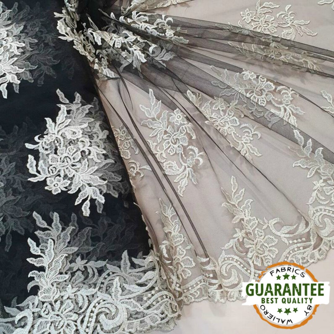 Black Mesh Flower Crochet Lace Floral Mesh Fabric by the Yard ...