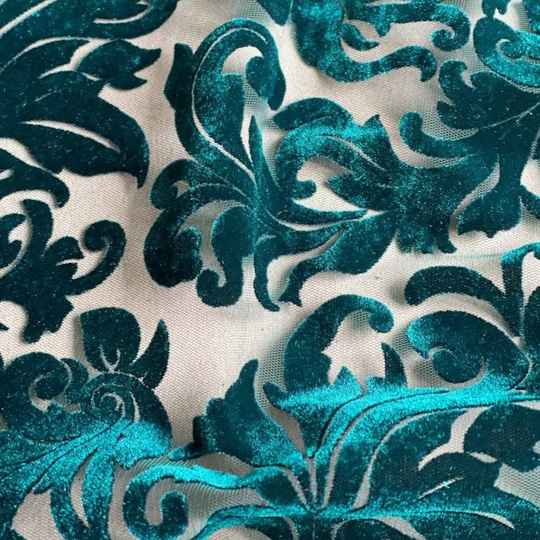 Dress Flock Lace by the Yard 3d Velvet Mesh Damask Fabric Green Mesh ...
