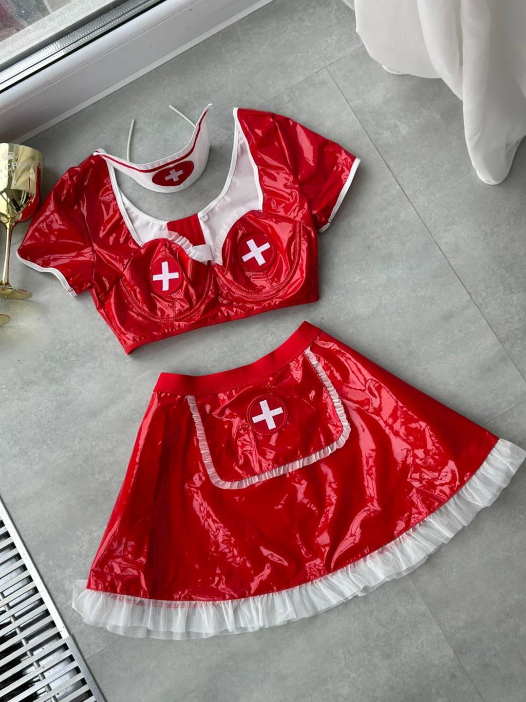 Latex Nurse Costume Latex Sexy Halloween Costume Nurse Uniform Roleplay ...