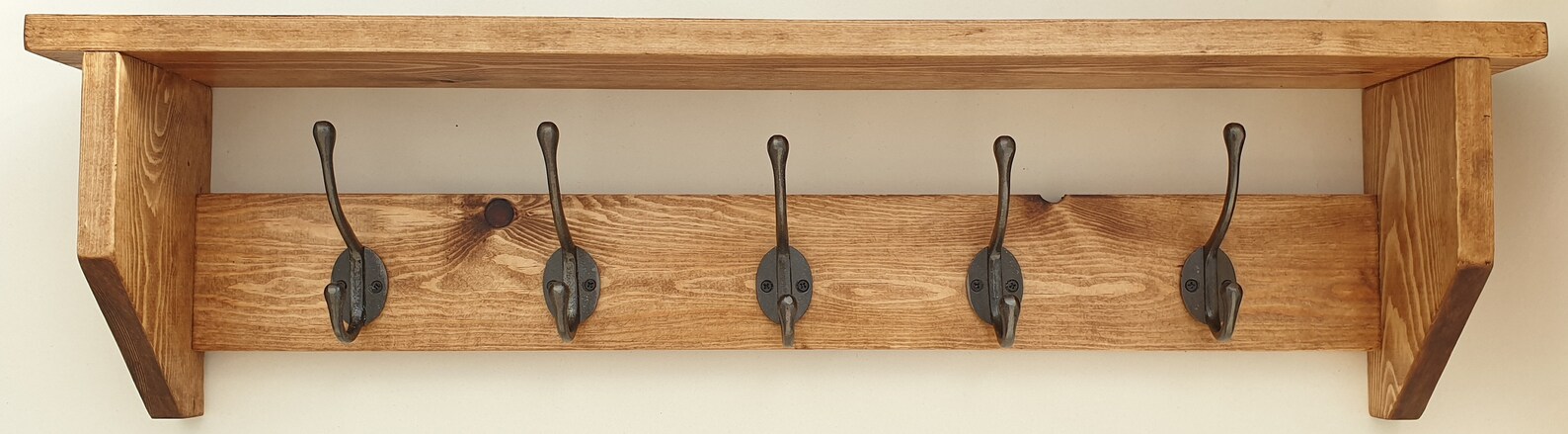 Coat Rack With Shelf Cast Iron Hooks Wooden Traditional Wall - Etsy