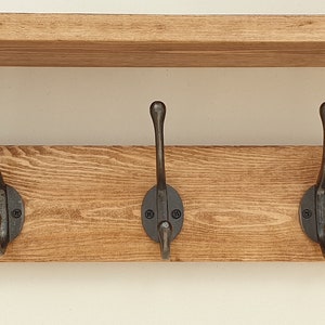Coat Rack With Shelf Cast Iron Hooks Wall Mounted Rustic Vintage Wooden ...