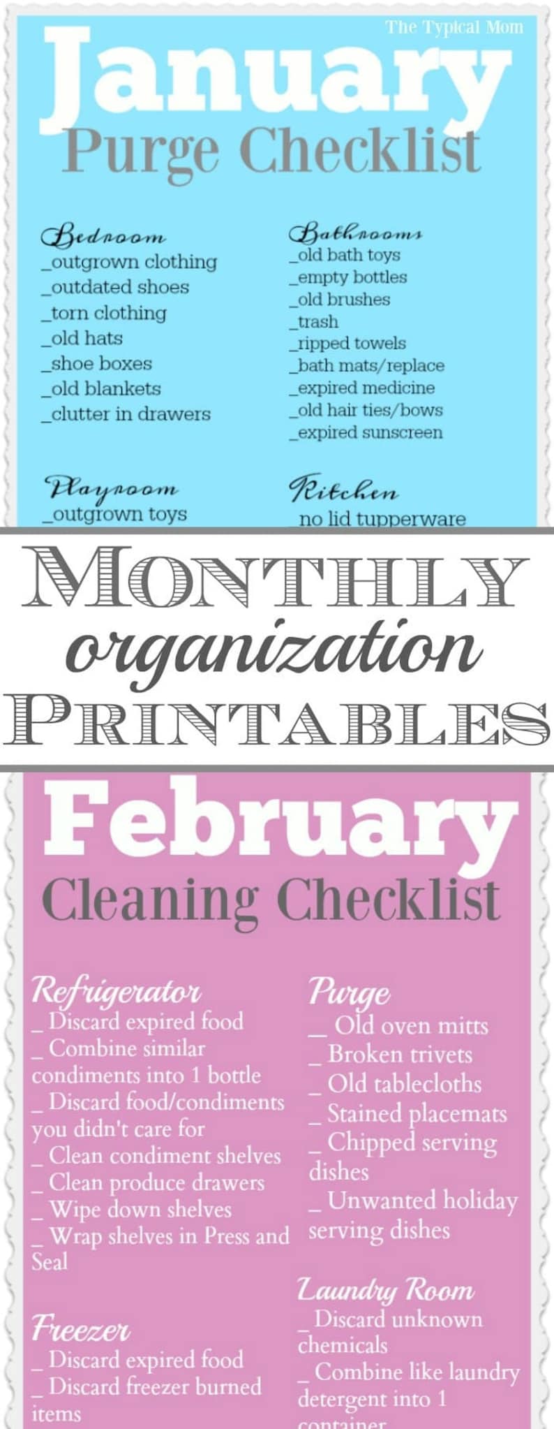 Monthly Organization Cleaning Printables - Purge Your Way to a Cleaner ...