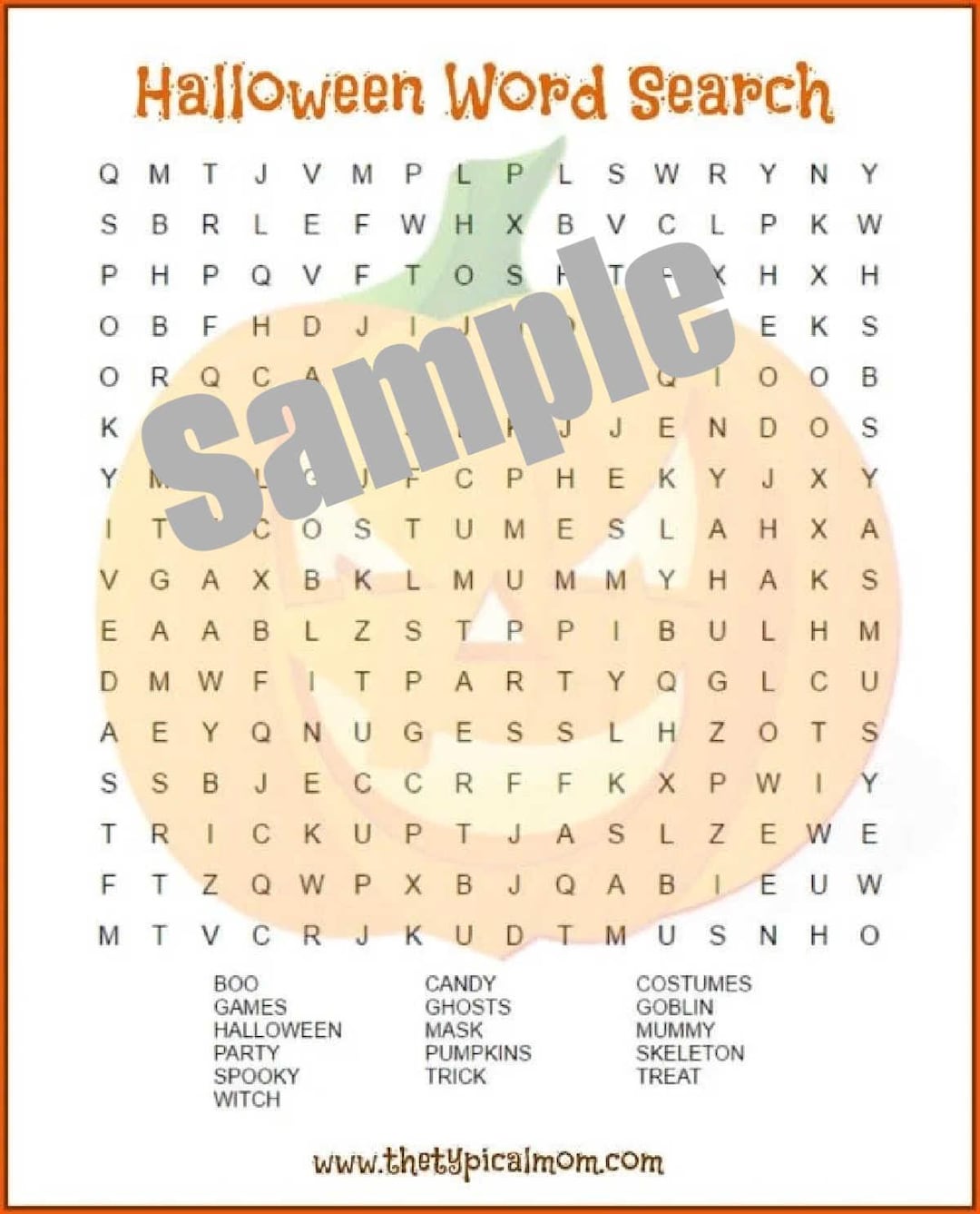 Pumpkin Halloween Word Search Printable - Etsy