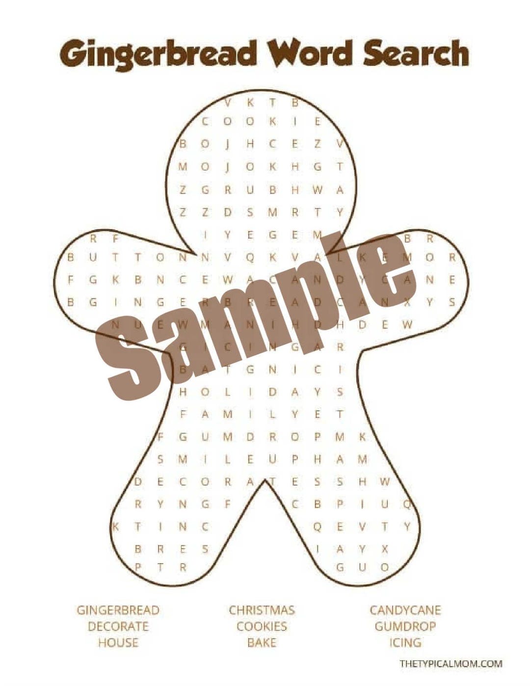 Christmas Gingerbread Man Word Search - Printable PDF - Etsy