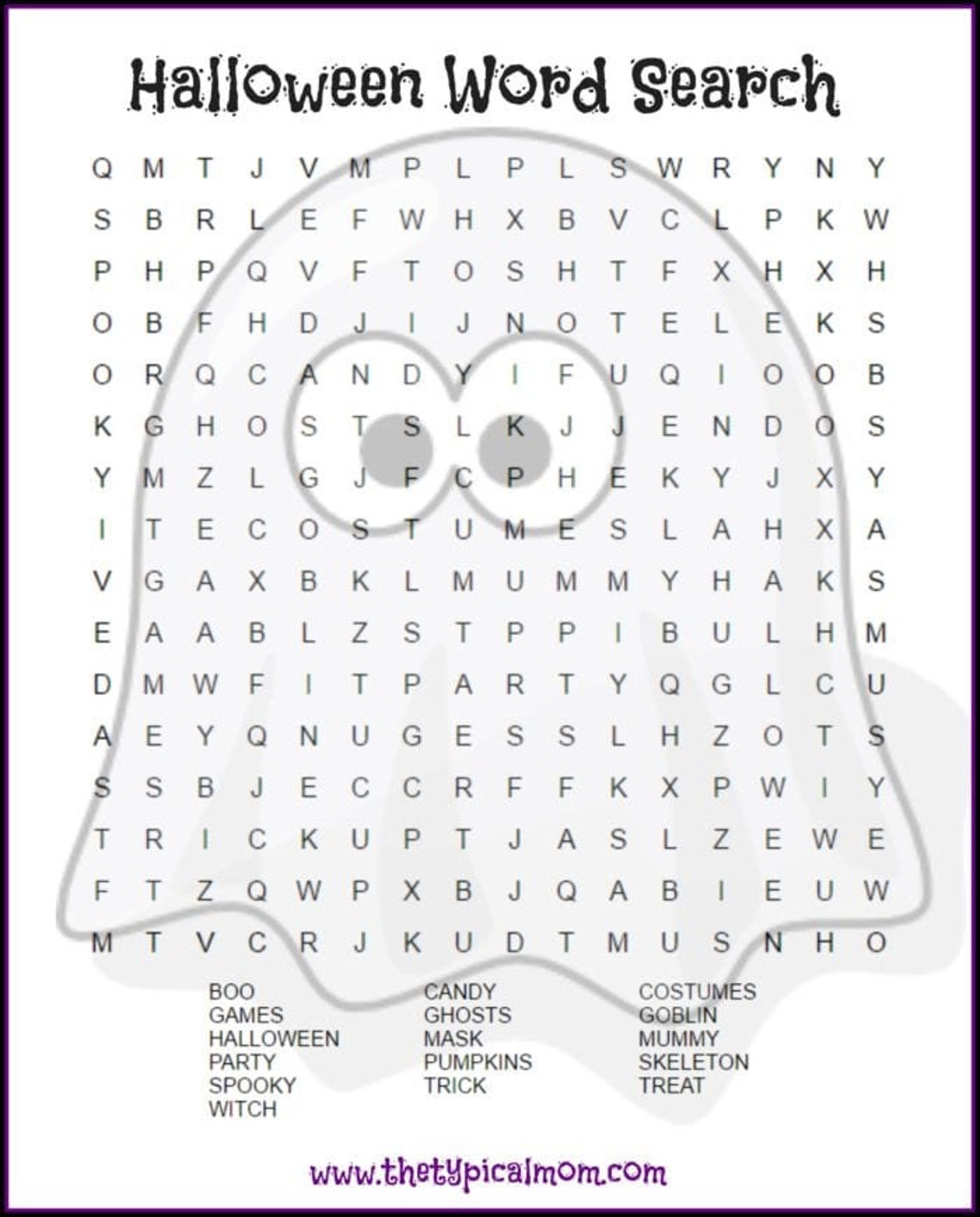 Ghost Halloween Word Search Printable - Etsy