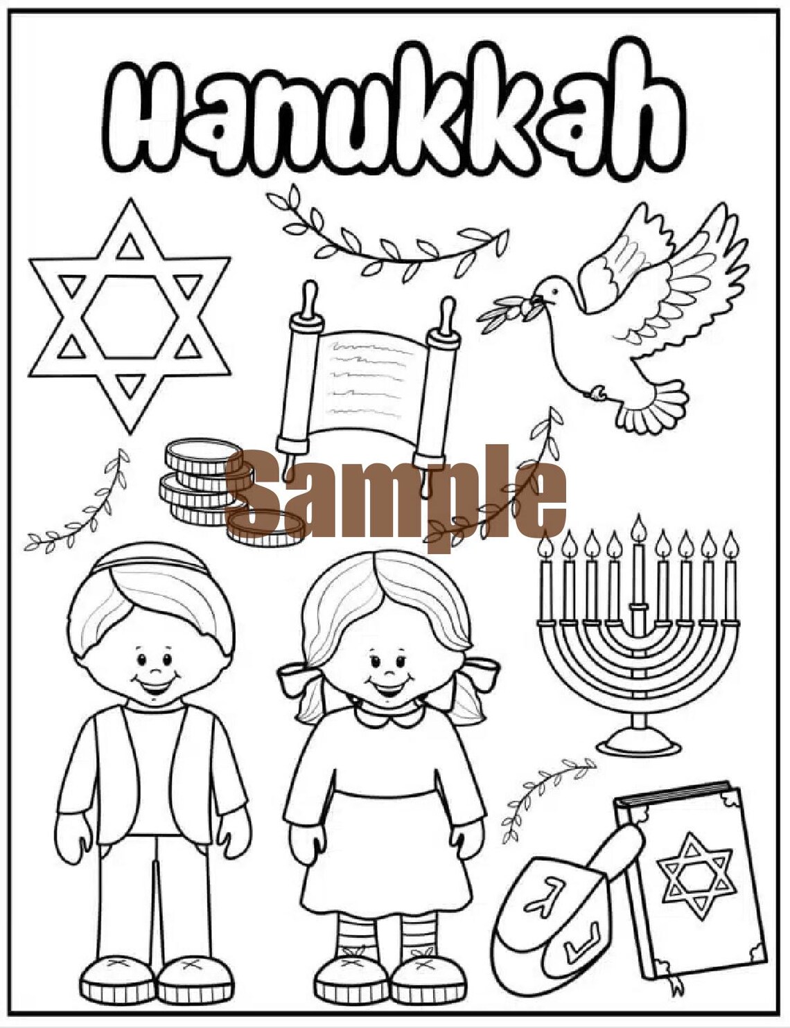Hanukkah Coloring Page for Kids - Etsy