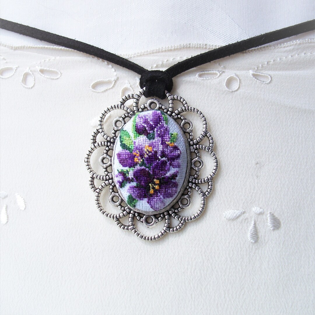 Periwinkle Embroidered Necklace - Etsy