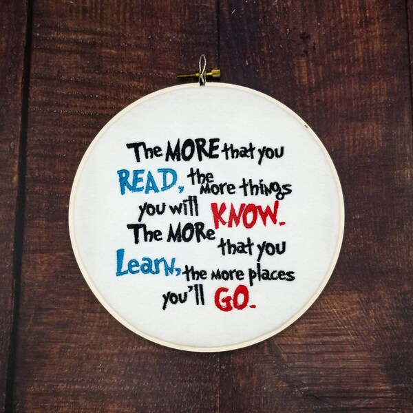 Dr Seuss the More You Read Embroidery - Etsy