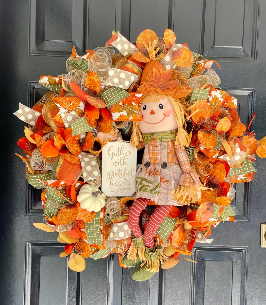 Welcome Fall Scarecrow Wreath for Your Front Door Made With Mesh, a ...