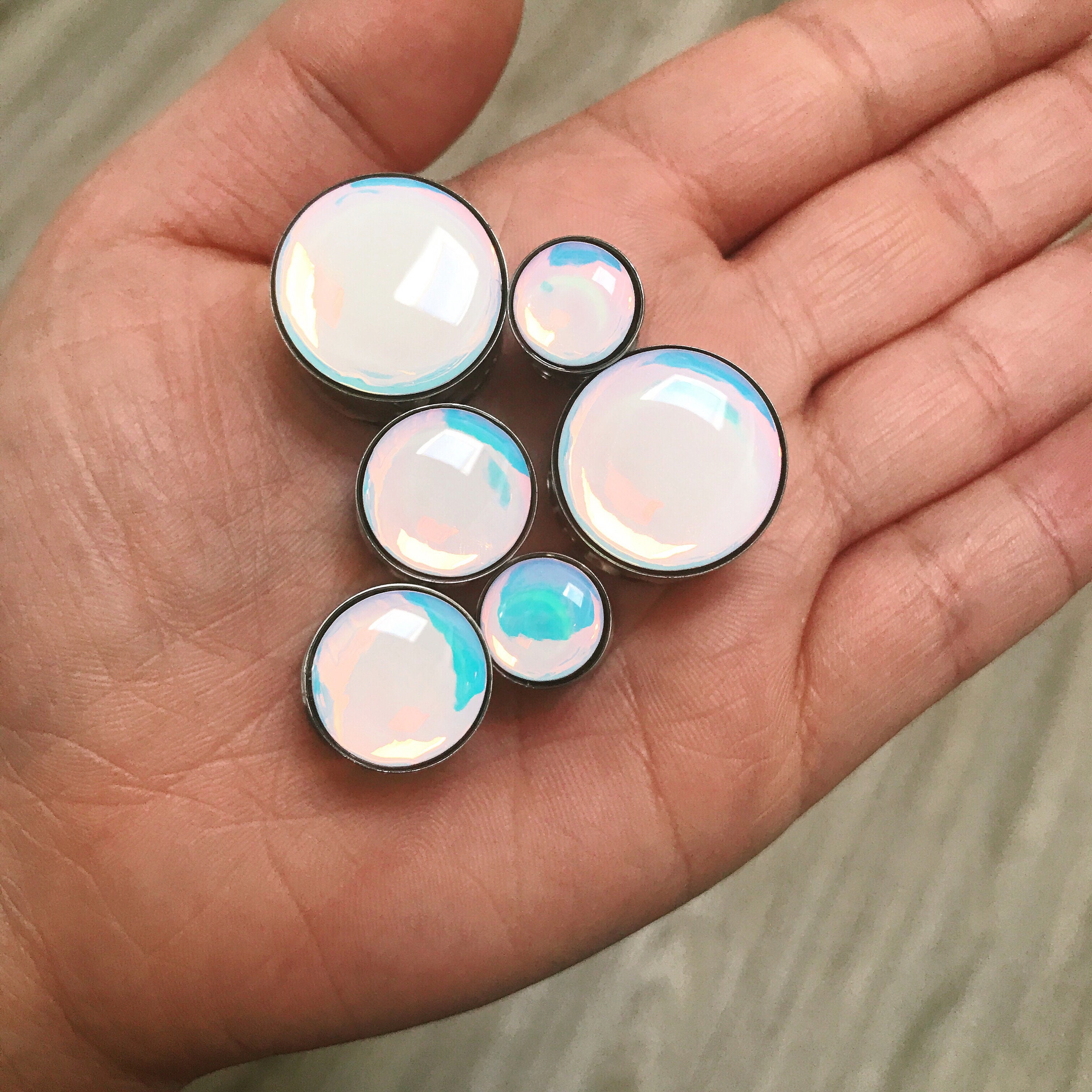 White Opal Foil Plugs 0g 00g 7/16 1/2 9/16 5/8 3/4 7/8 | Etsy