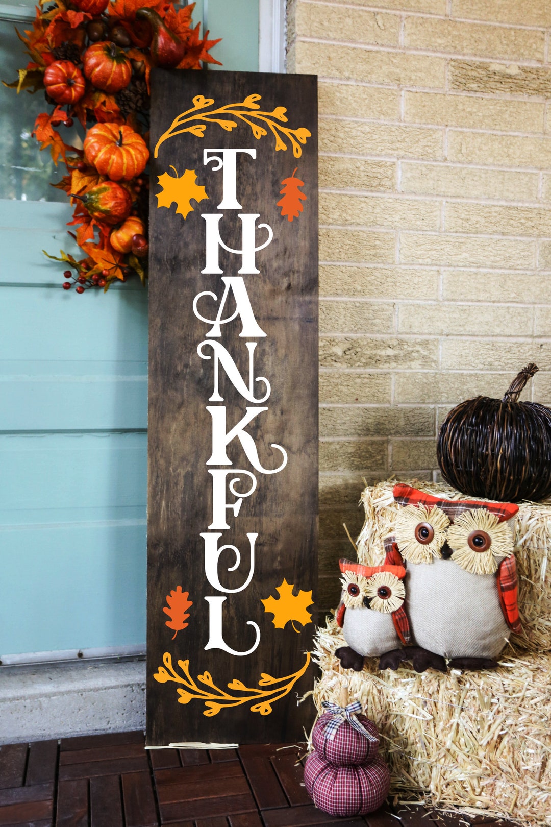 Thankful Front Porch Fall Vinyl Decal, Pumpkin Decal, Fall Decor ...