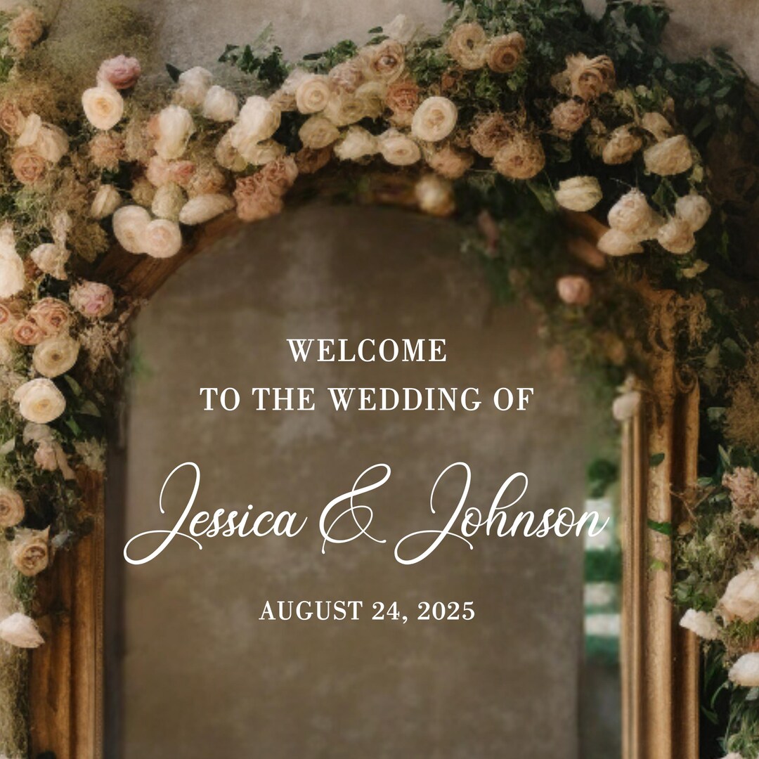 Wedding Welcome With Names and Date Vinyl Decal, Personalized Wedding ...