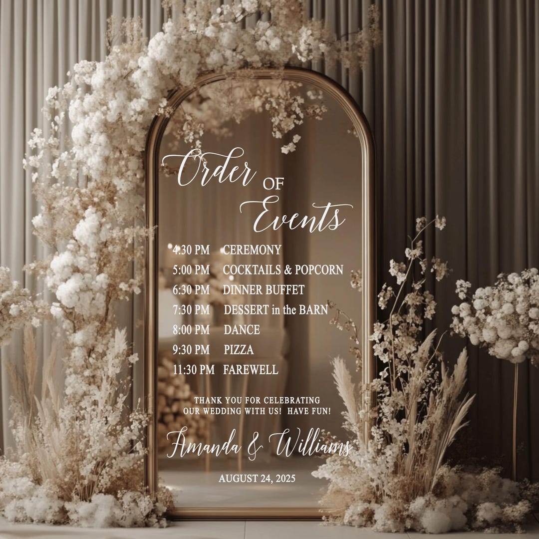 Wedding Order of Events Vinyl Decal: Mirror Sign Timeline - Etsy