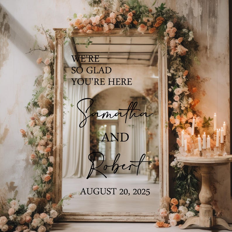 We're so Glad You're Here Wedding Vinyl Decal Sticker for Mirrors ...